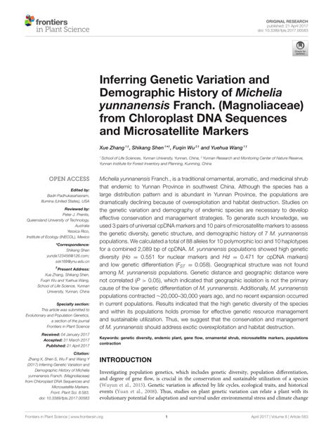 Pdf Inferring Genetic Variation And Demographic History Of Michelia Yunnanensis Franch