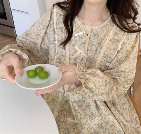 💐💐가을 Hello~할인💐💐당일출고 블루 플라워 원피스 잠옷 파란 화이트 곰들이 잠옷 원피스 파자마 가을 겨울 홈웨어