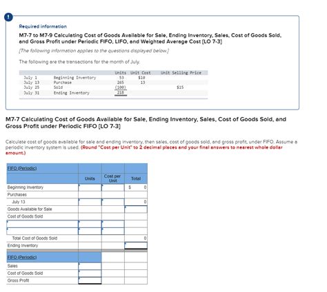 Solved Required Information M7 7 To M7 9 Calculating Cost Of