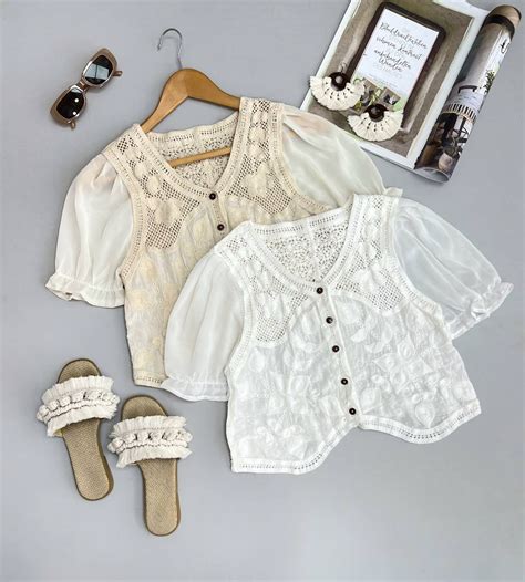 بلوز آستین پف قلاب بافی کد 3458