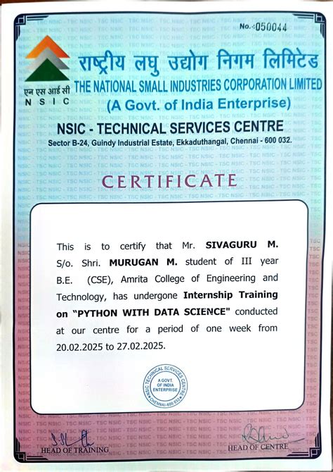Datascience Python Numpy Pandas Matplotlib Learning Internship Nsic Sivaguru M