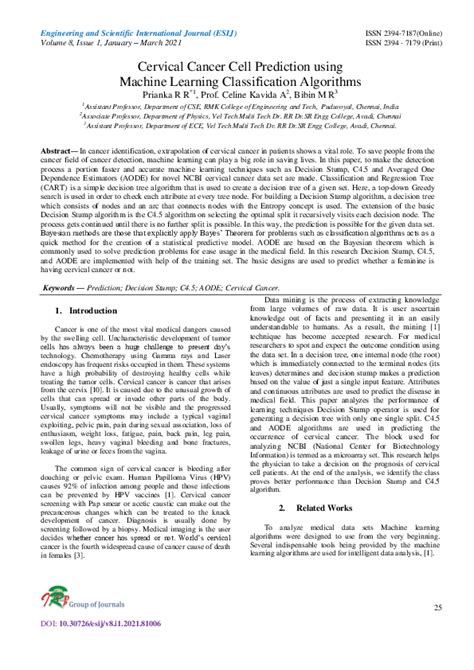 Pdf Cervical Cancer Cell Prediction Using Machine Learning