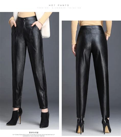 Omikron Новые модные черные свободные штаны шаровары из искусственной кожи для женщин уличная