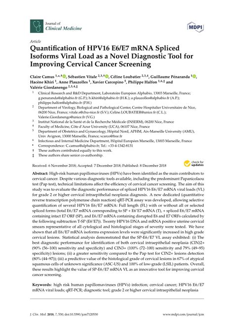Pdf Quantification Of Hpv16 E6e7 Mrna Spliced Isoforms Viral Load As