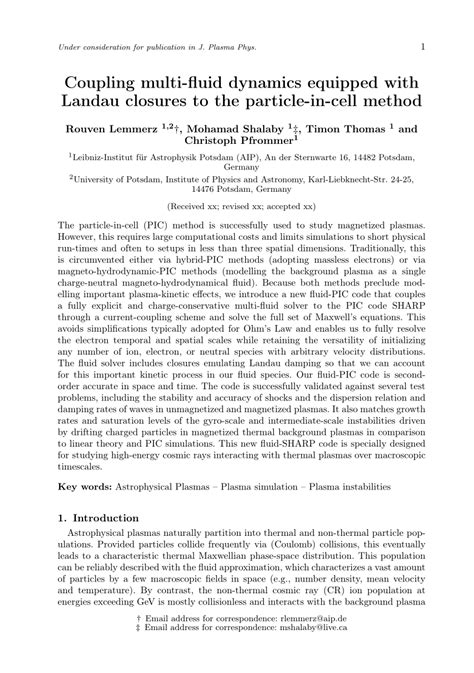 Pdf Coupling Multi Fluid Dynamics Equipped With Landau Closures To The Particle In Cell Method