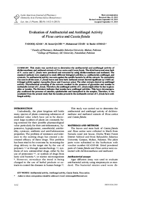 Pdf Evaluation Of Antibacterial And Antifungal Activity Of Ficus