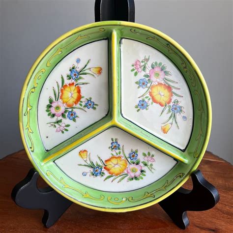 Vintage Moriyama Mori Machi Divided Dish Plate Hand Painted Floral