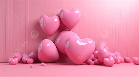 발렌타인 데이 선물 공중 부양실 3d 렌더링된 이미지에 있는 분홍색 광택 하트 풍선 심장 3d 사랑의 상징 사랑 3d 배경