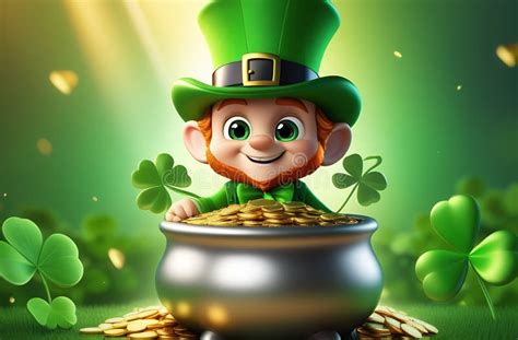 Cheerful Leprechaun With A Pot Of Gold Stock Illustration
