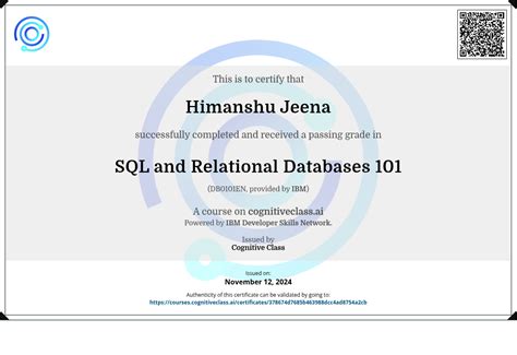 Ibm Db0101en Certificate Cognitive Class