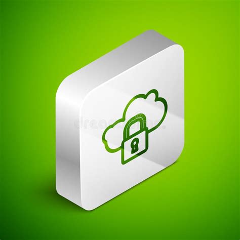 Isometric Line Cloud Computing Lock Icon Isolated On Green Background Security Safety
