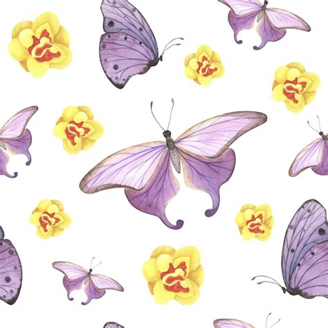 Premium Photo Seamless Pattern Violet Butterfly With Daffodils