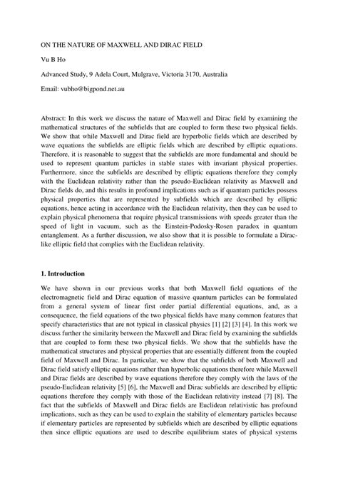 Pdf On The Nature Of Maxwell And Dirac Field