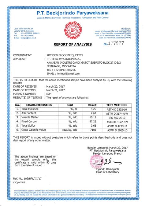 Indonesia Charcoal Factory Nargile Komuru Indonesia Certificate Test