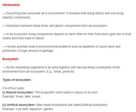 CBSE Class Chapter Revision Notes Science Our Environment