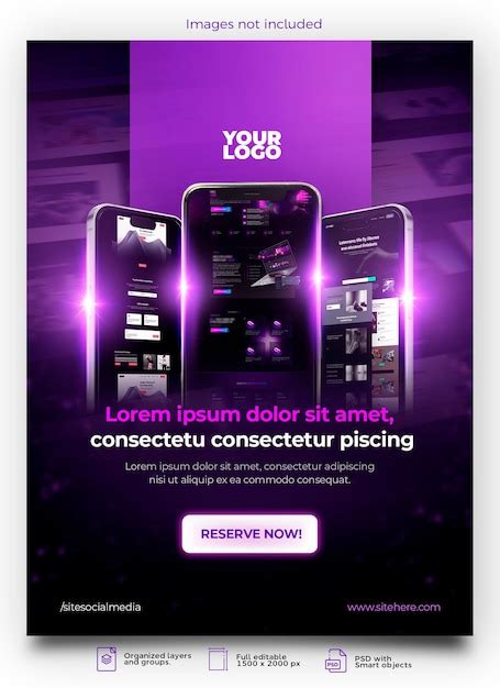 Premium Psd A Soft Square Flyer With Three Uxui Interface Themed Cell Phone Mockups With Dark