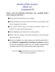 Statistical Data Analysis CPAN 123 Assignment 02 Course Hero