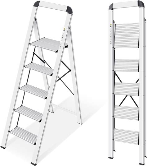 KINGRACK Scaletta 5 Gradini Pieghevole In Alluminio Leggera Con