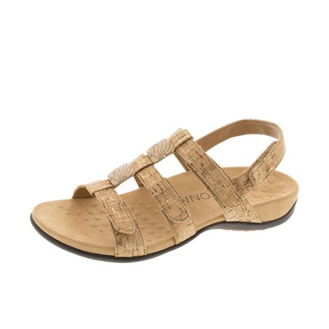Vionic Womens Amber Adjustable Sandal Gold Cork Shoeteria