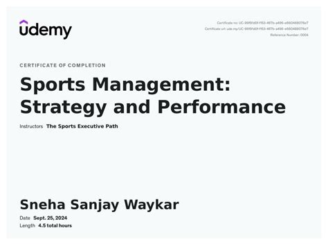 Completed Sports Management Course On Udemy Sneha Sanjay Waykar
