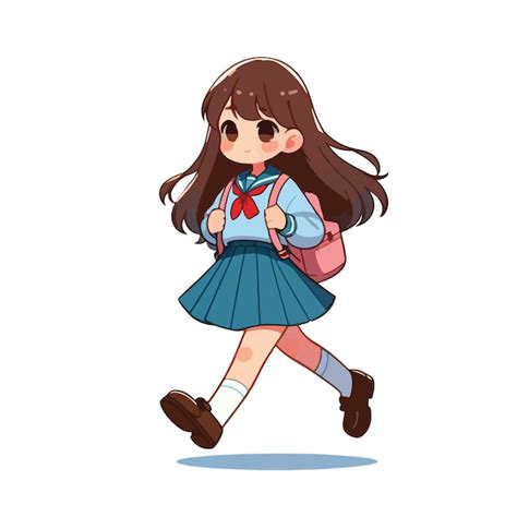 Un Dibujo De Dibujos Animados De Una Chica Con Una Mochila Y Una Mochila Vector Premium