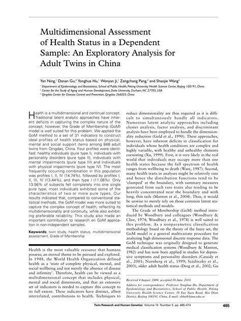 Pdf Multidimensional Assessment Of Health Status In A Dependent