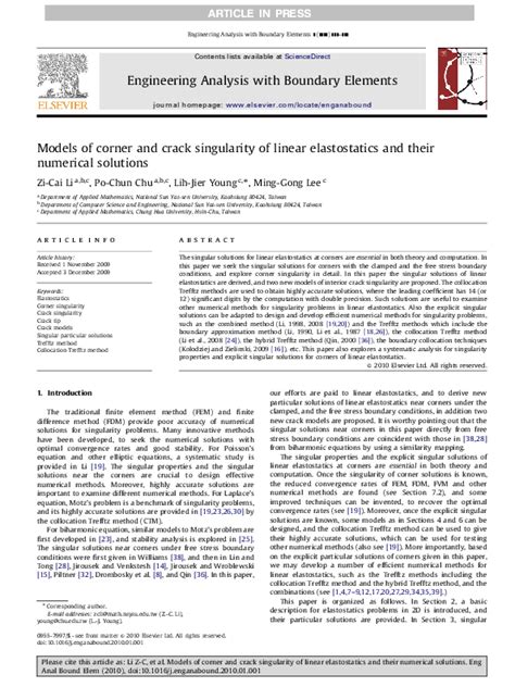 Pdf Models Of Corner And Crack Singularity Of Linear Elastostatics