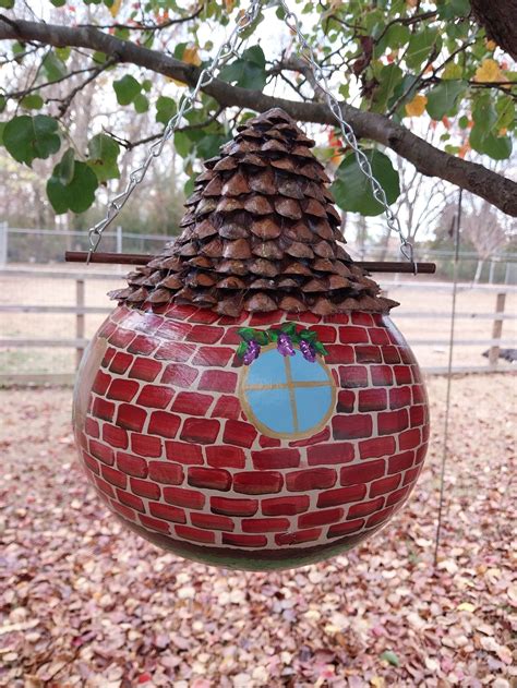Pinecone Petal Old English Cottage Brick Gourd Birdhouse Etsy