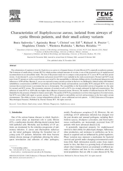Pdf Characteristics Of Staphylococcus Aureus Isolated From Airways Of Cystic Fibrosis