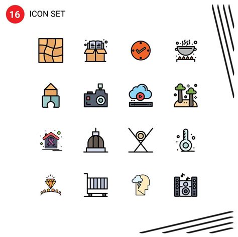 User Interface Pack Of 16 Basic Flat Color Filled Lines Of Toy Building