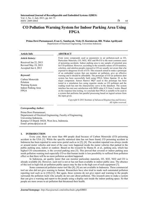 Pdf Co Pollution Warning System For Indoor Parking Area Using Fpga
