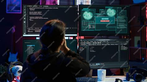 Premium Photo Hacker Getting Access Denied Error While Doing Computer Sabotage
