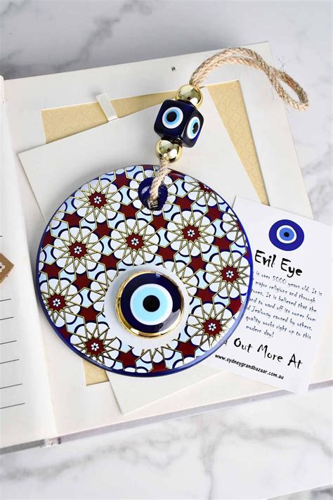 Evil Eye Double Glass Beads Golden Burgundy Wall Hanging Nazar Mati
