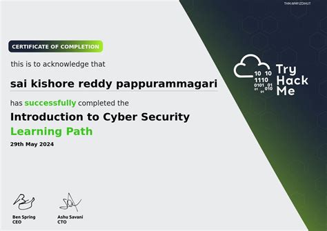 kishore reddy on linkedin tryhackme cybersecurity