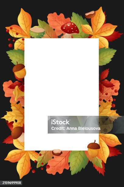 나뭇잎 버섯 열매의 가을 프레임입니다 템플렛 검은색 배경에 0명에 대한 스톡 벡터 아트 및 기타 이미지 0명 가을 가을 단풍 Istock