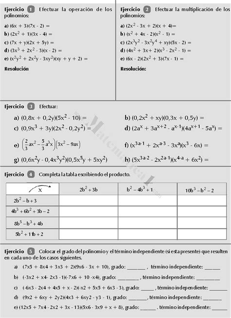 MULTIPLICACION DE POLINOMIOS EJEMPLOS Y EJERCICIOS RESUELTOS PDF