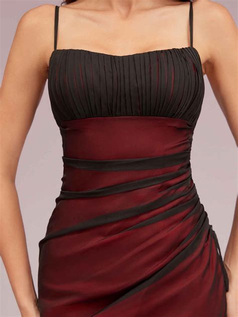 Sexy Spaghetti Straps Red And Black Prom Dresses With Slit Cetims