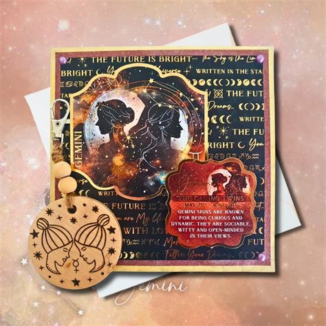 Gemini Zodiac Star Sign Card Wooden Keyring O Folksy