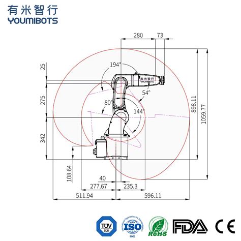 Youmibots 6 Axis Robot Arm China Injection Molding Robot Supplier 4kg Wrist Payload Ultra