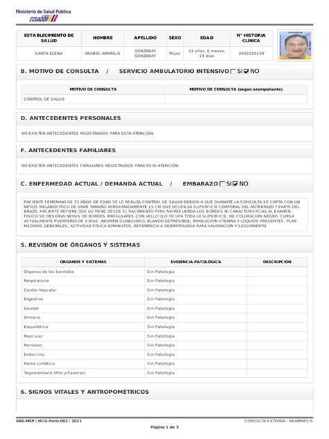 Sns Msp Hcu Form 002 2021 Pdf Enfermedades Y Trastornos Ciencias