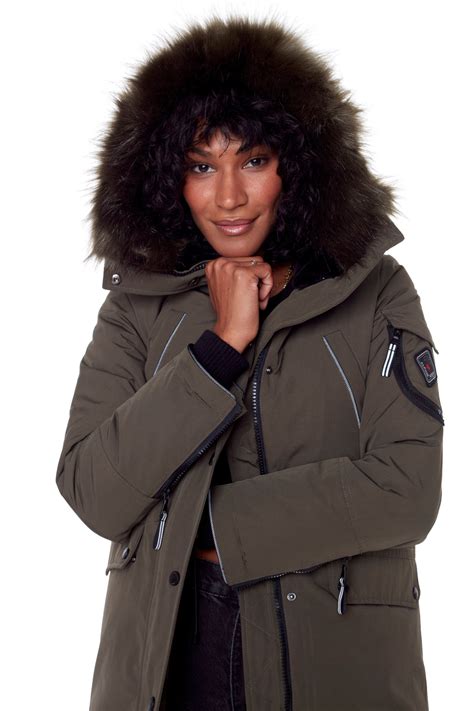 Laurentian Womens Vegan Down Recycled Long Parka Olive Alpine