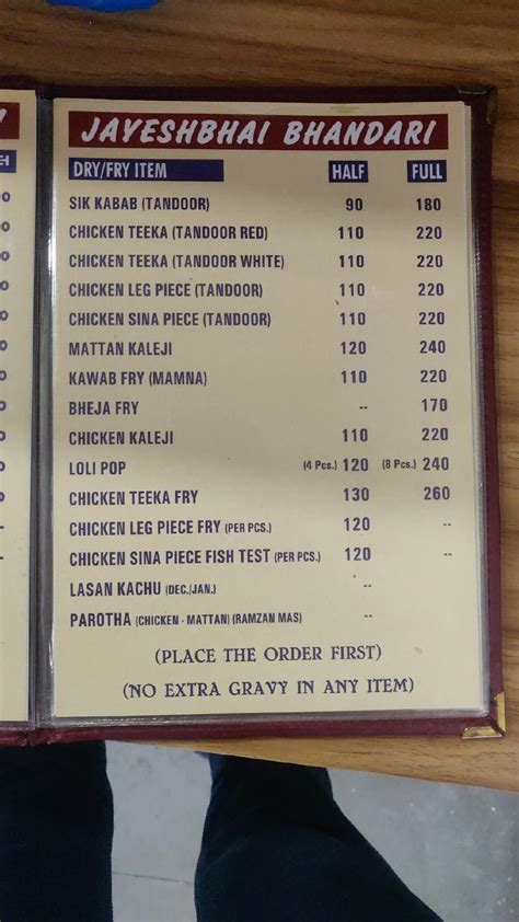 Menu At Jayesh Bhandari Kabab And Chicken Catch Up Restaurant Surat