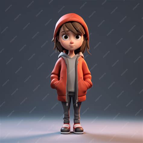 Premium Photo Minimalist 3d Character Model Amelia In Red Jacket And