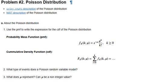 Solved Problem Poisson Distribution Scipy Stats Chegg