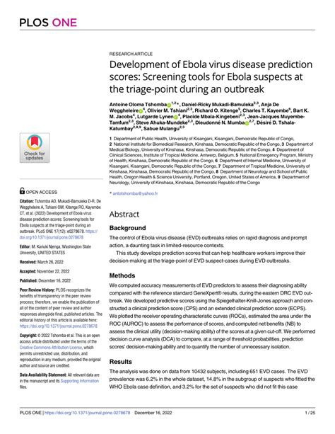 Pdf Development Of Ebola Virus Disease Prediction Scores Screening