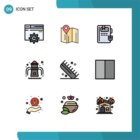 Filledline Flat Color Pack Of 9 Universal Symbols Of Hairdressing Comb Book Beauty Park Editable