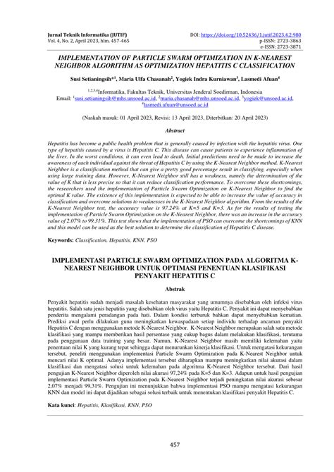Pdf Implementation Of Particle Swarm Optimization In K Nearest