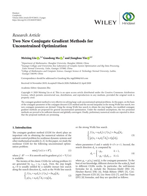 Pdf Two New Conjugate Gradient Methods For Unconstrained Optimization