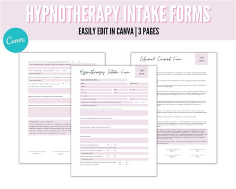 Hypnotherapy Intake Form Hypnotherapy Consent Form Hypnosis Consent