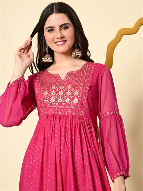 Buy Aaivan Ethnic Motifs Printed Round Neck Calf Length Kurta Kurtas